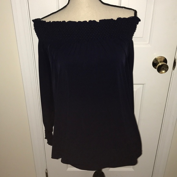 Calvin Klein | Tops | Navy Blue Off The Shoulder Top | Poshmark